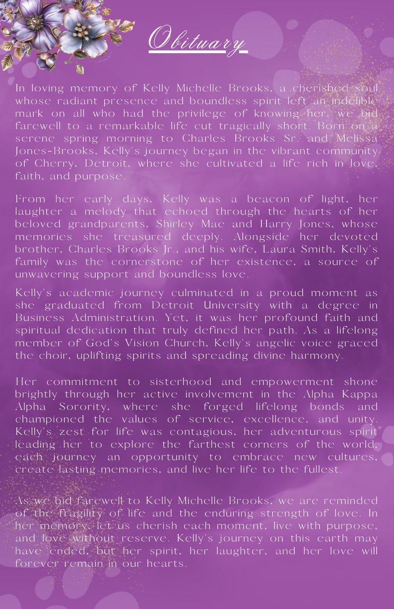 Standard 8.5x11| Purple | Memorial Program | Bifold| Template| Obituary ...