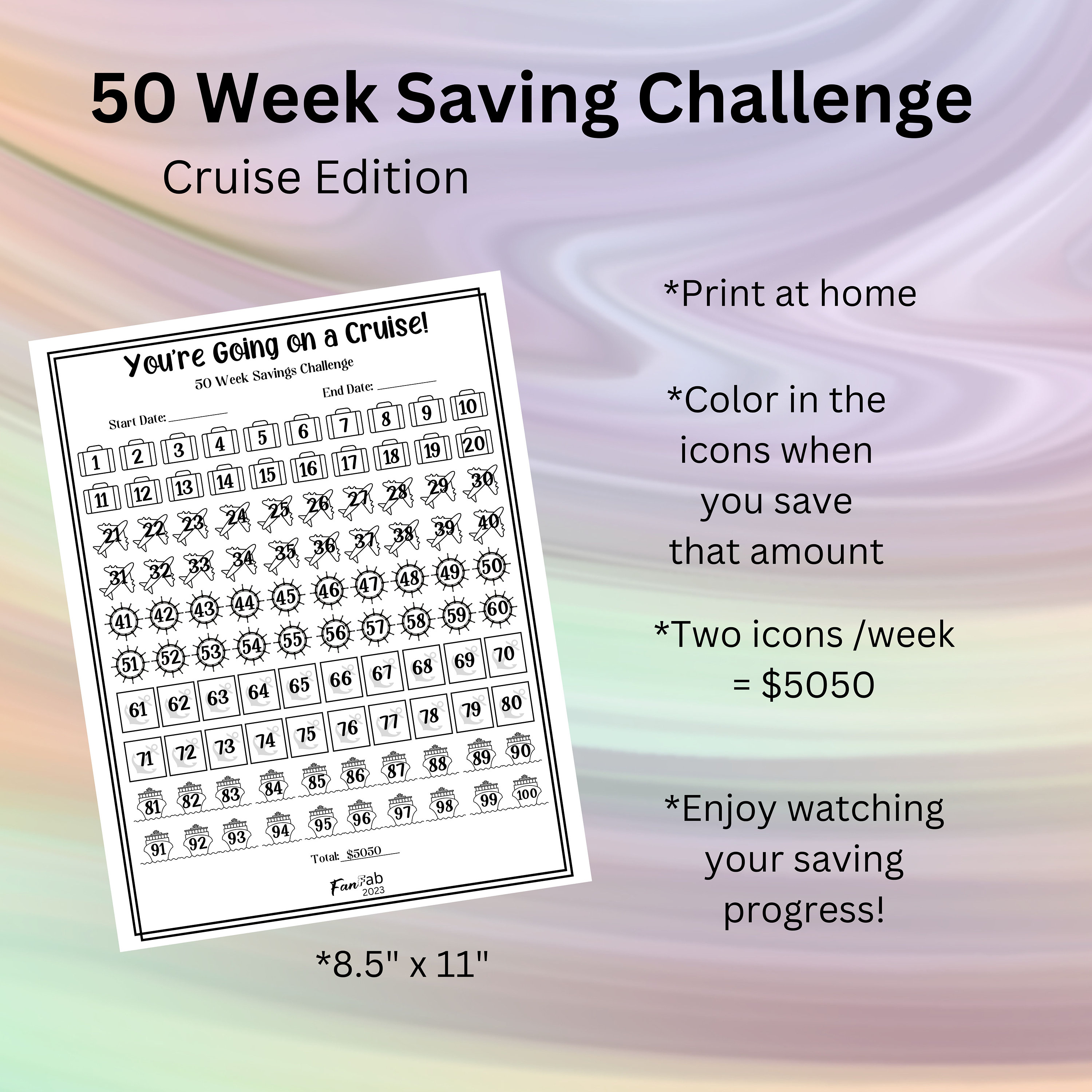 50 Week Cruise Saving Challenge - Etsy