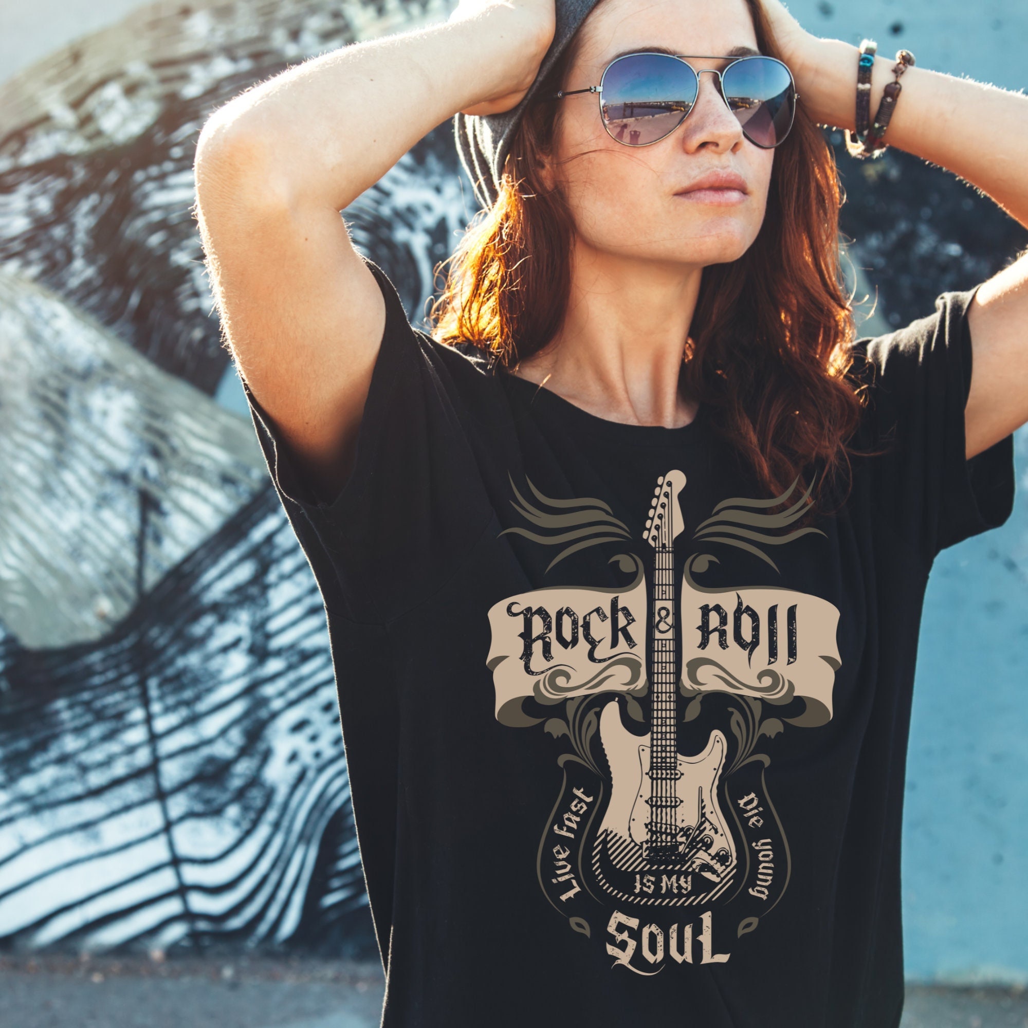 Rock N Roll T Shirt, Guitar Rock N Roll Shirt, Rock Music Shirt, Old ...