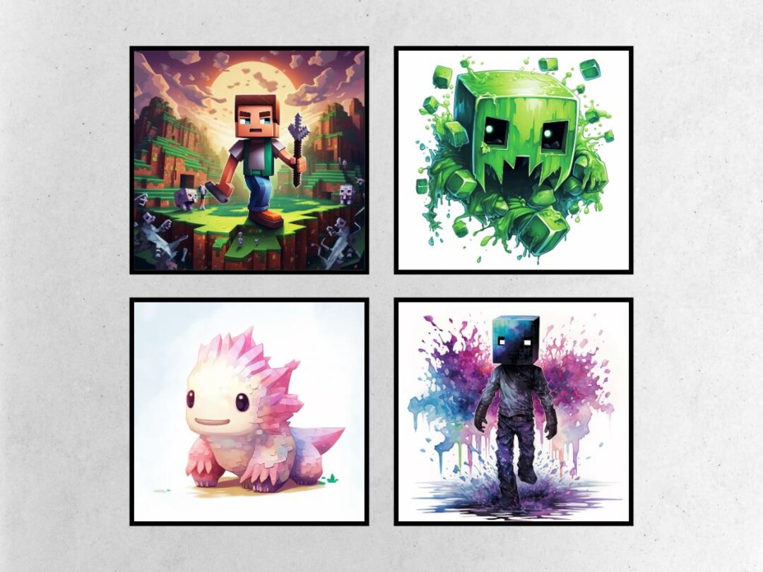 Set of 4 Minecraft Printable Watercolor Wall Art, Instant Download ...