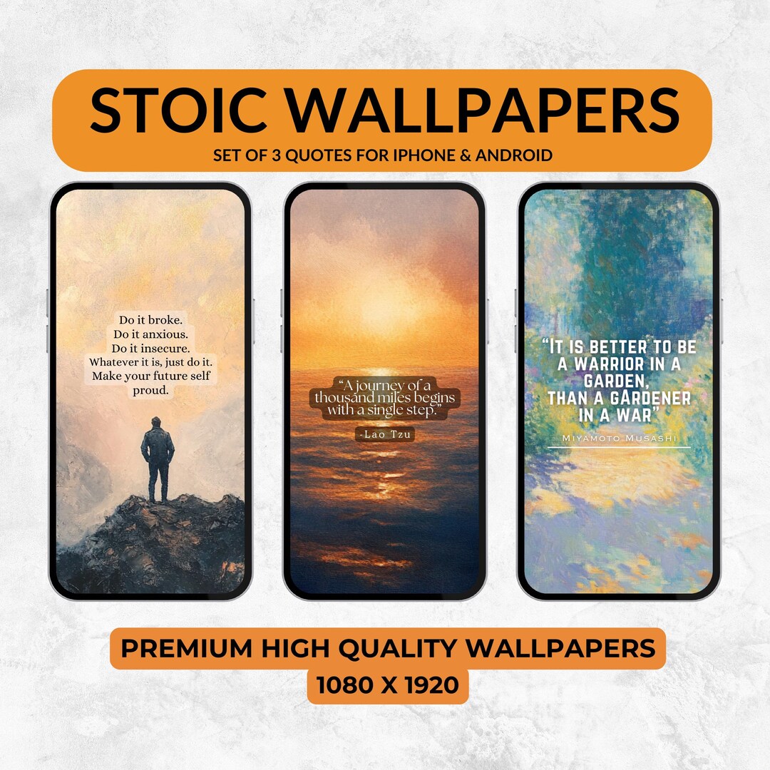 Stoic Quotes 4K Wallpaper Art, Set of 3 Motivational Quote, Cell Phone ...