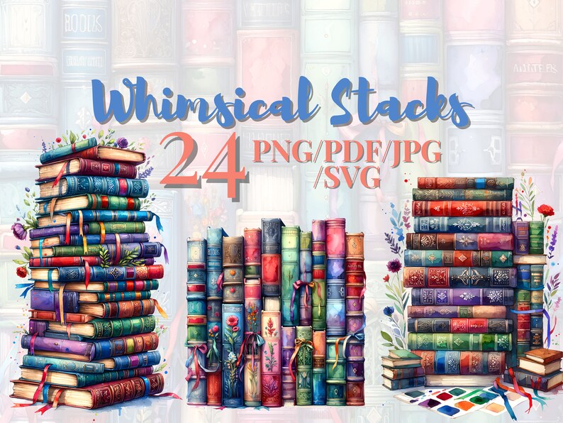 Watercolor Book Stack PNG Clipart Collection | Spring Stacked Books SVG ...