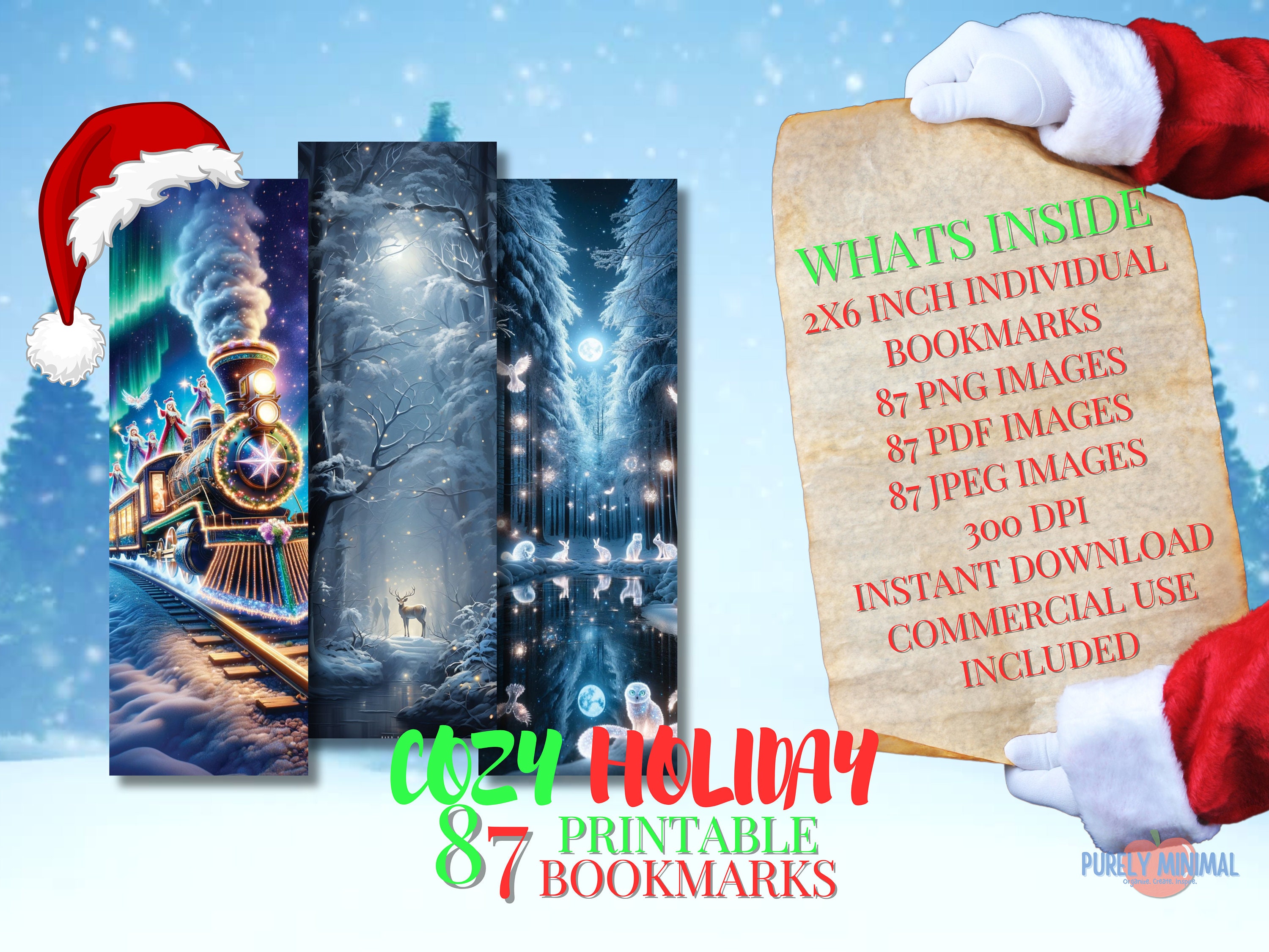 Printable Bookmarks PNG, Cozy Holiday Christmas Bookmark Set, Unique ...