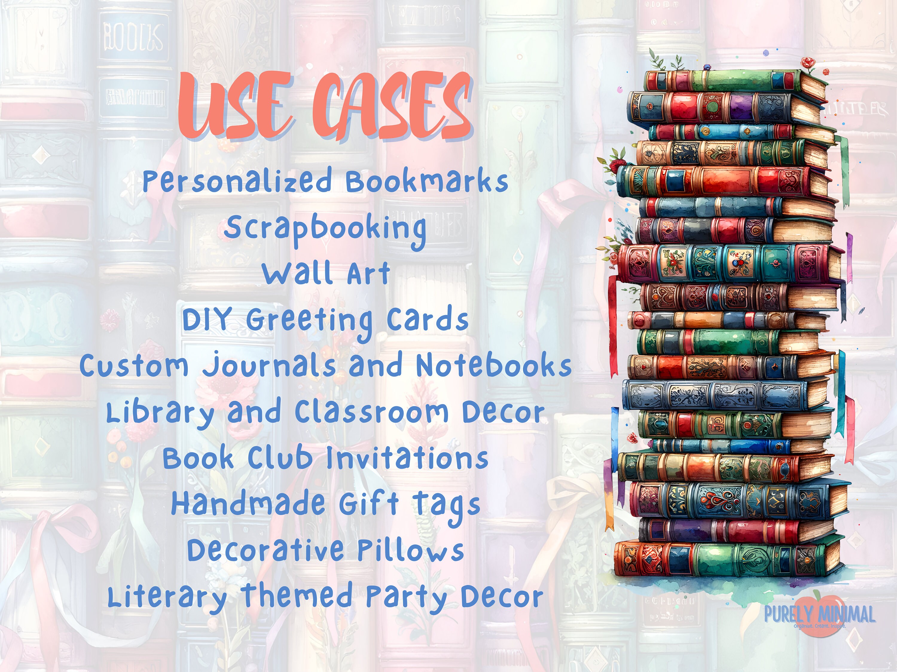 Watercolor Book Stack PNG Clipart Collection | Spring Stacked Books SVG ...