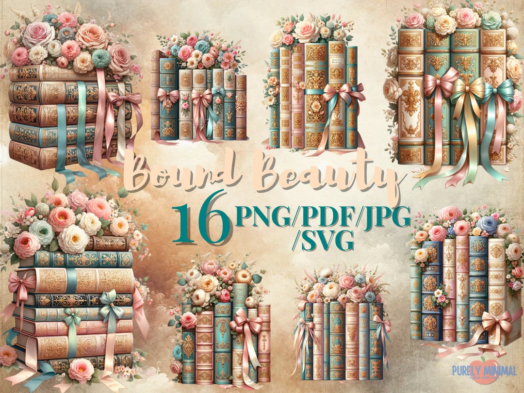 Vintage Watercolor Books Stack Floral Clipart Png | Library and Reading ...