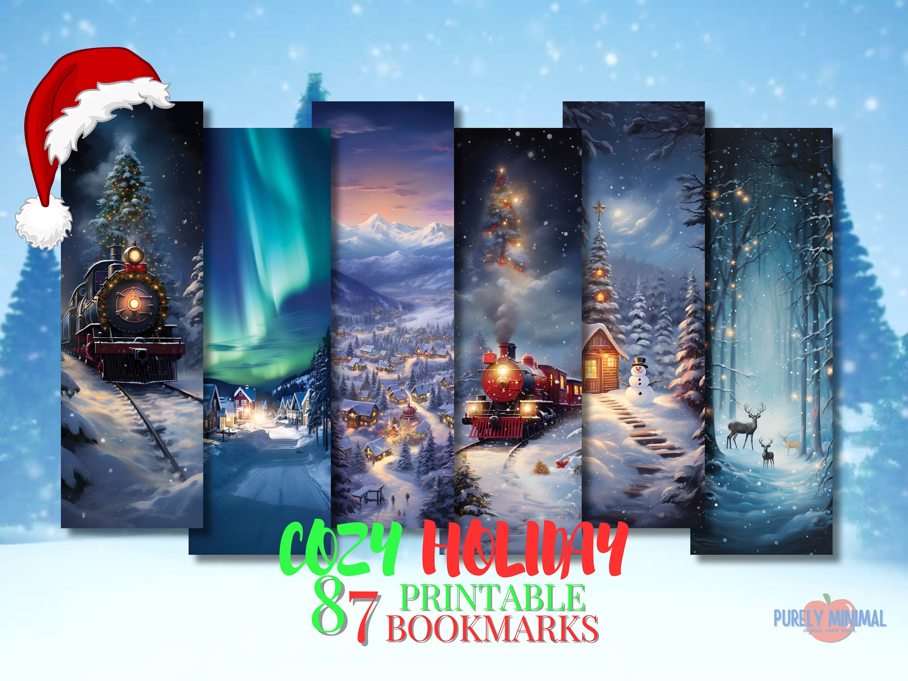 Printable Bookmarks PNG, Cozy Holiday Christmas Bookmark Set, Unique ...