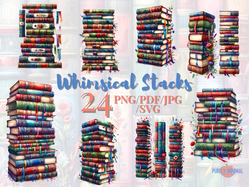 Watercolor Book Stack PNG Clipart Collection | Spring Stacked Books SVG ...