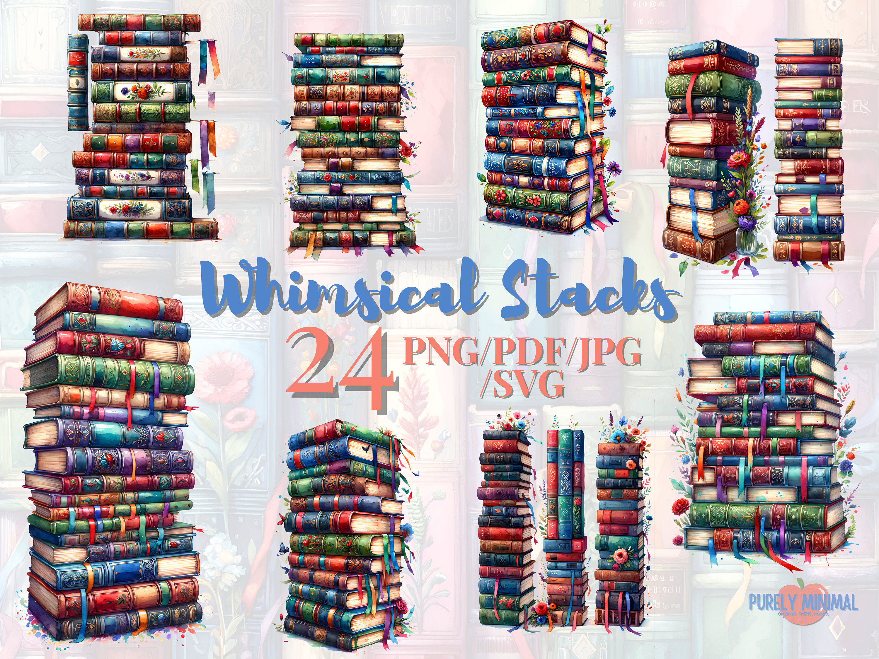 Watercolor Book Stack PNG Clipart Collection | Spring Stacked Books SVG ...
