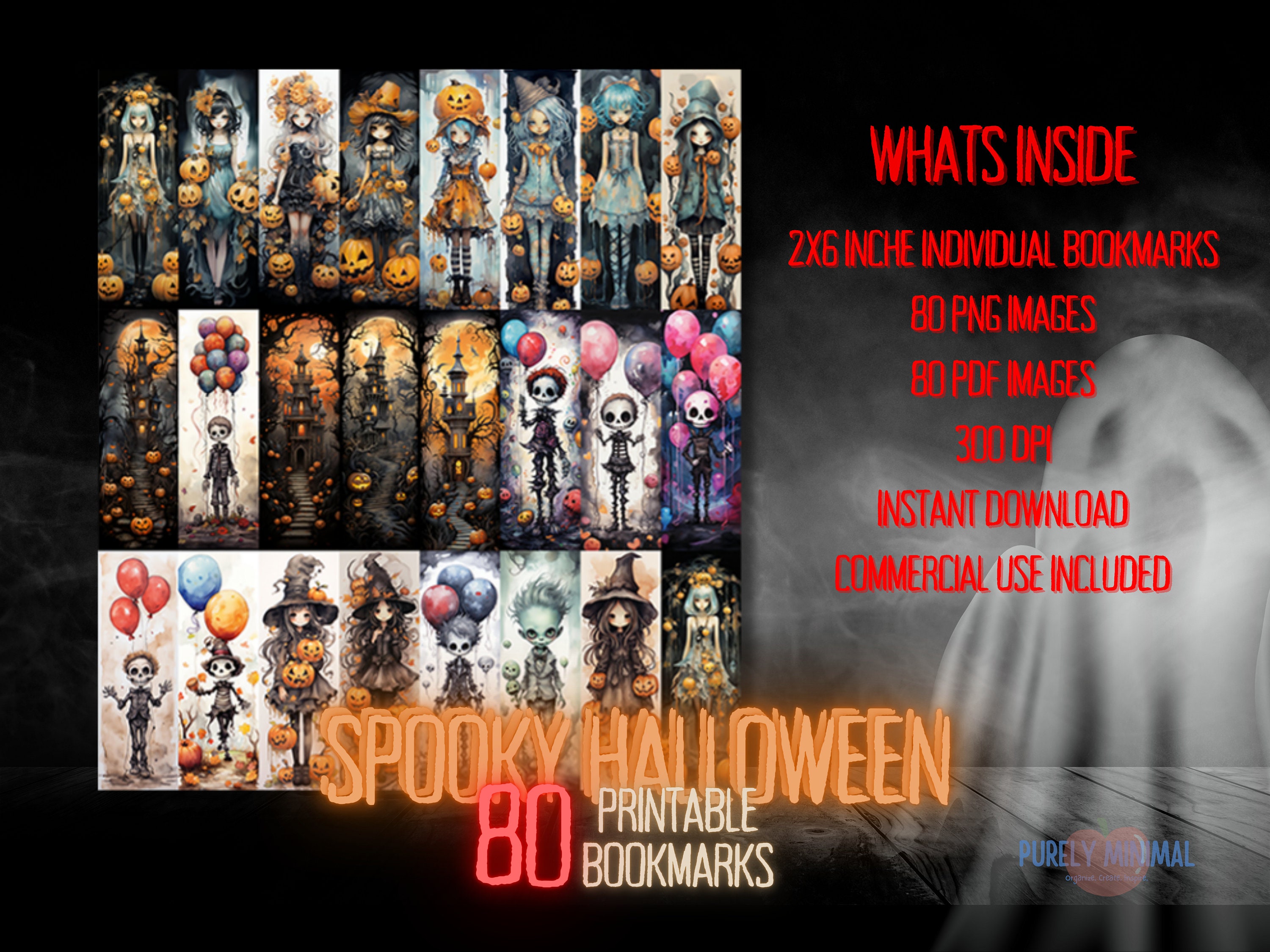 Scary Cute Halloween Printable Bookmark Bundle | Fall Digital Download ...