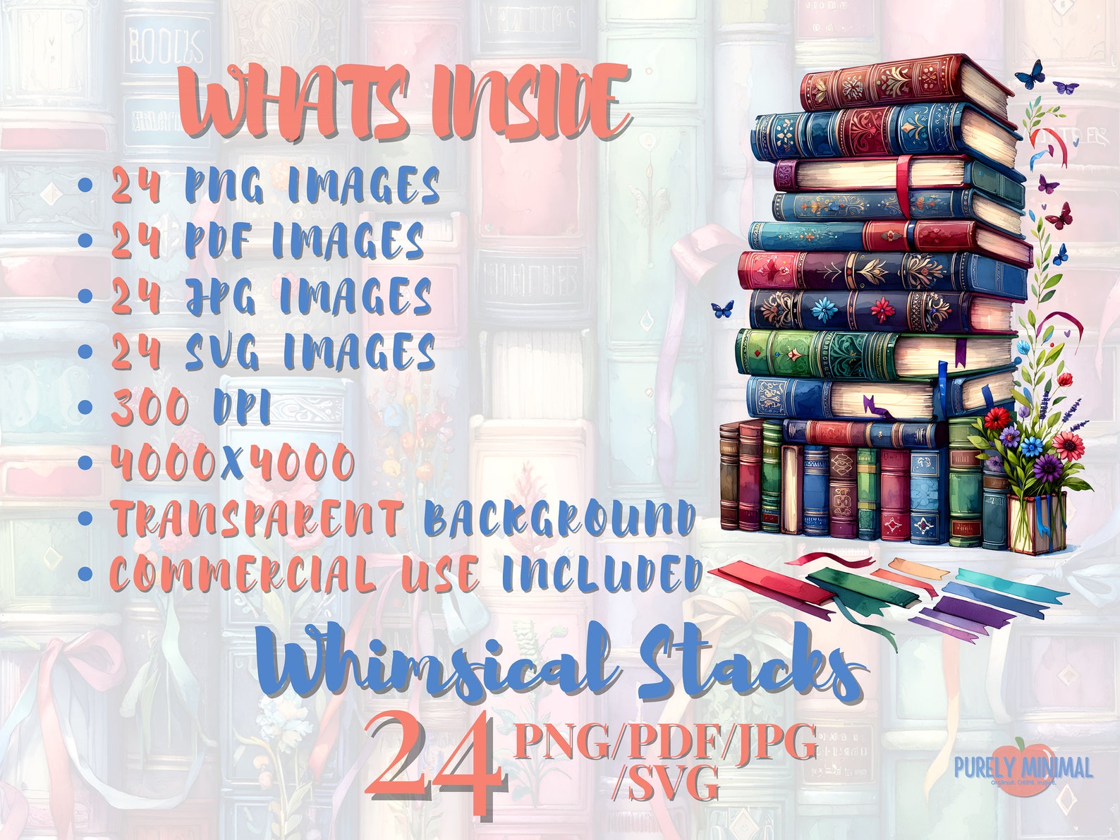 Watercolor Book Stack PNG Clipart Collection | Spring Stacked Books SVG ...