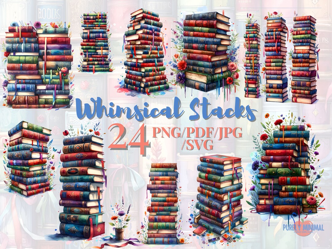 Watercolor Book Stack PNG Clipart Collection | Spring Stacked Books SVG ...