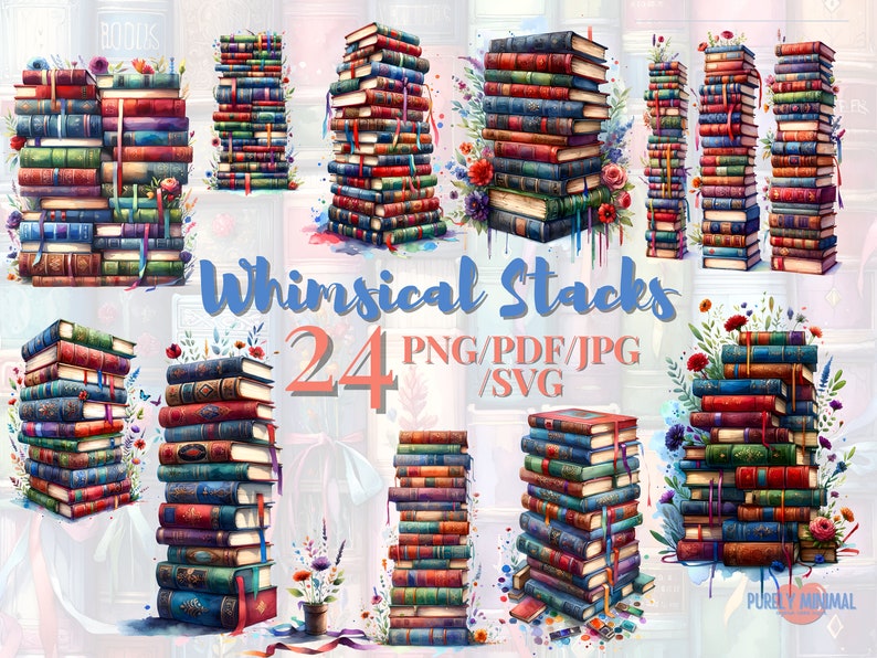 Watercolor Book Stack PNG Clipart Collection | Spring Stacked Books SVG ...