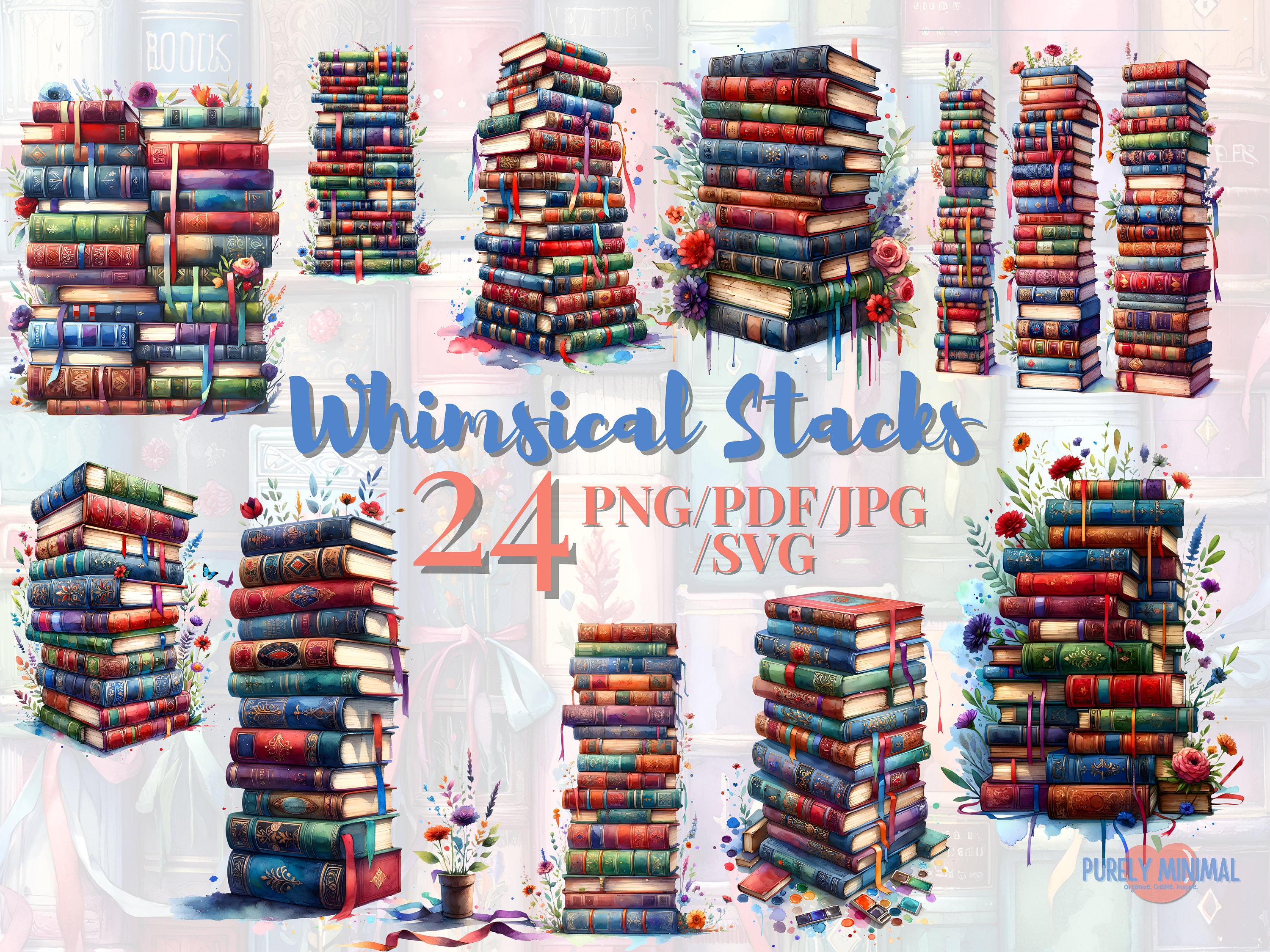 Watercolor Book Stack PNG Clipart Collection | Spring Stacked Books SVG ...