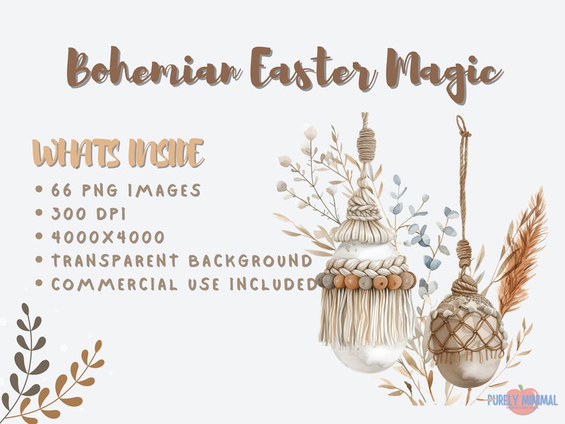Watercolor Boho Easter Clipart Bundle, Easter Bunny PNG, Easter Egg ...