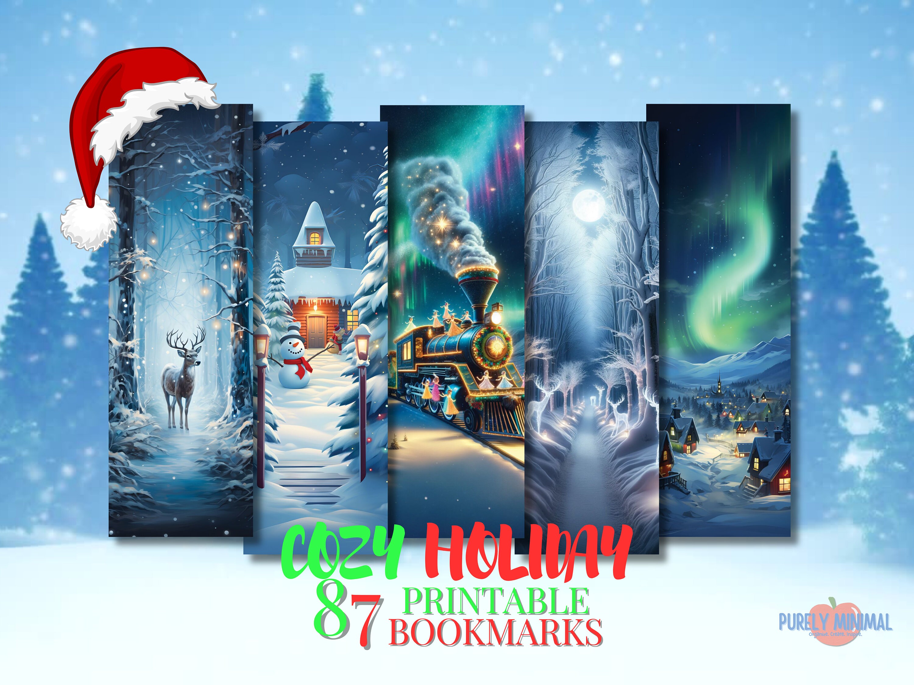 Printable Bookmarks PNG, Cozy Holiday Christmas Bookmark Set, Unique ...