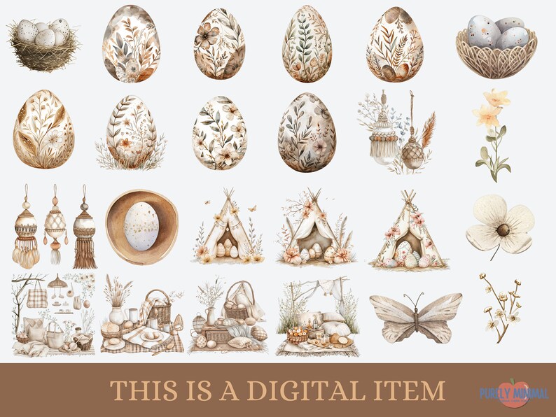 Watercolor Boho Easter Clipart Bundle, Easter Bunny PNG, Easter Egg ...