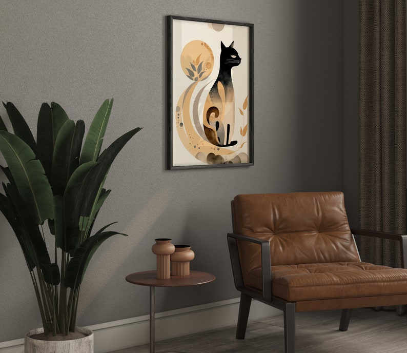 Black Cat Abstract Wall Art Printable Moon Abstract Wall - Etsy