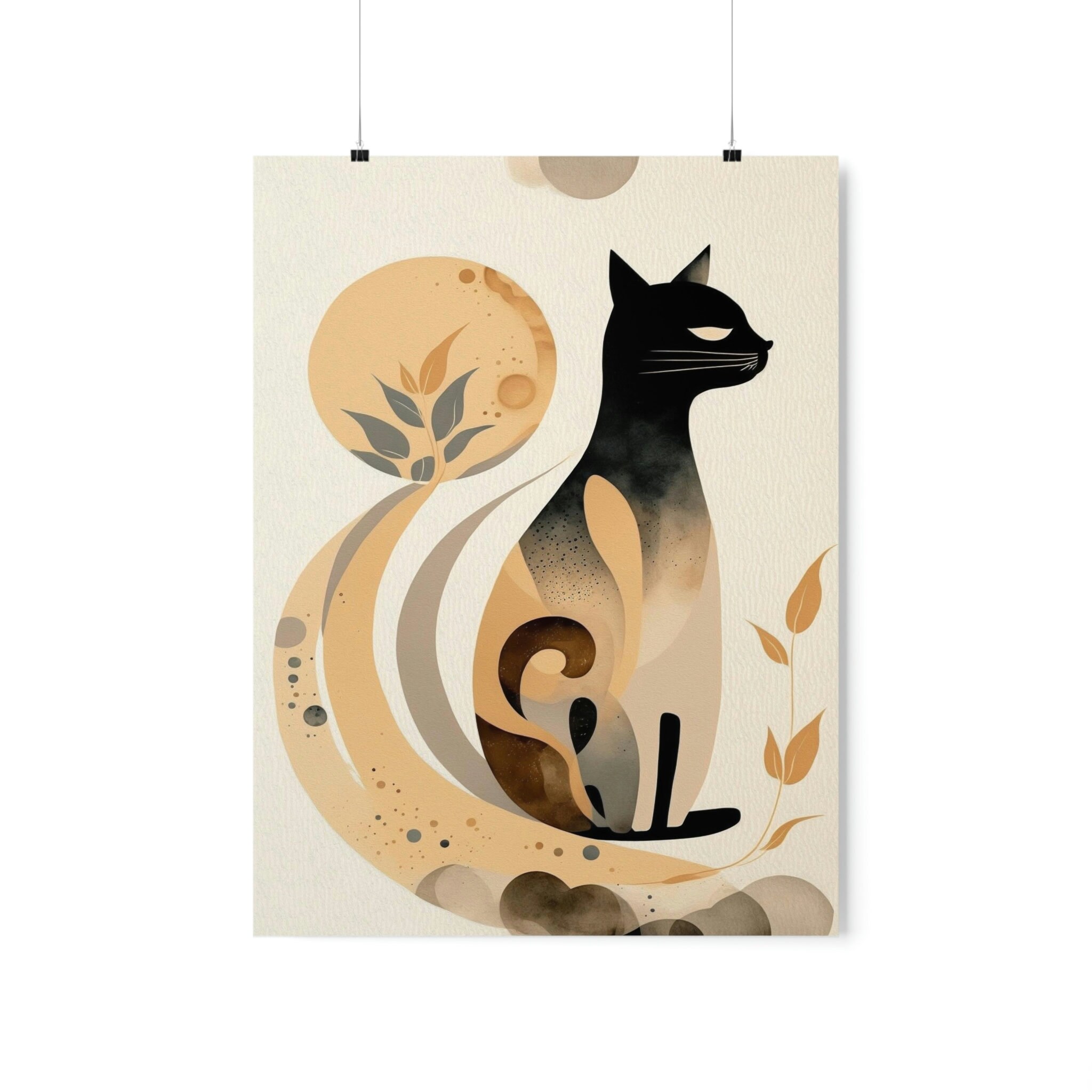 Boho Cat Wall Art, Abstract Cat Wall Art, Premium Matte Boho Poster ...