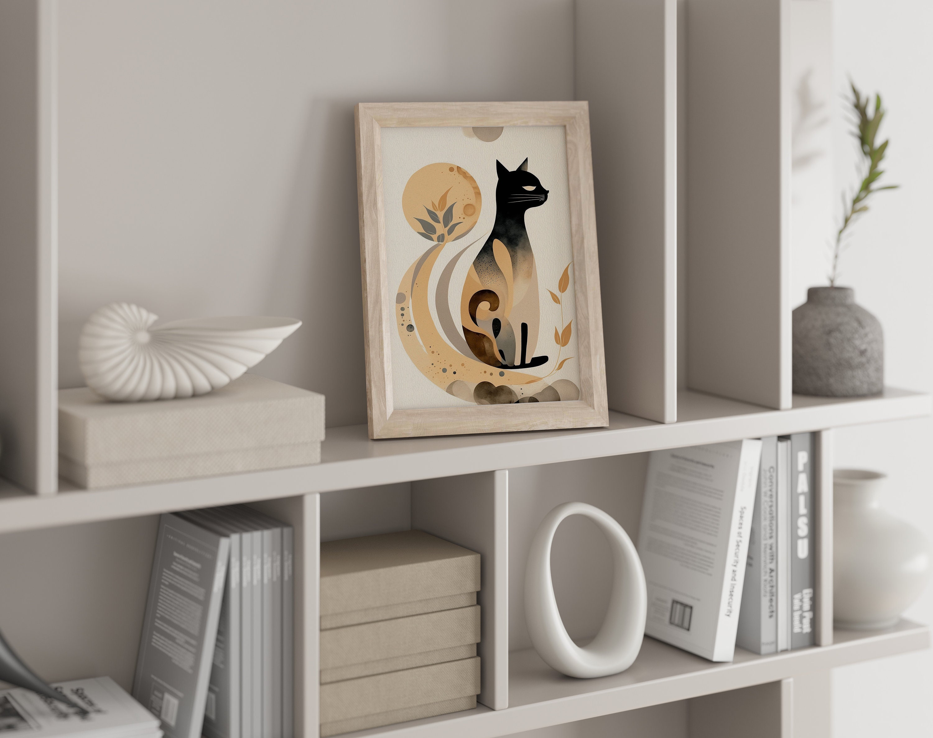 Black Cat Abstract Wall Art, Printable, Moon Abstract Wall Art, Cat ...