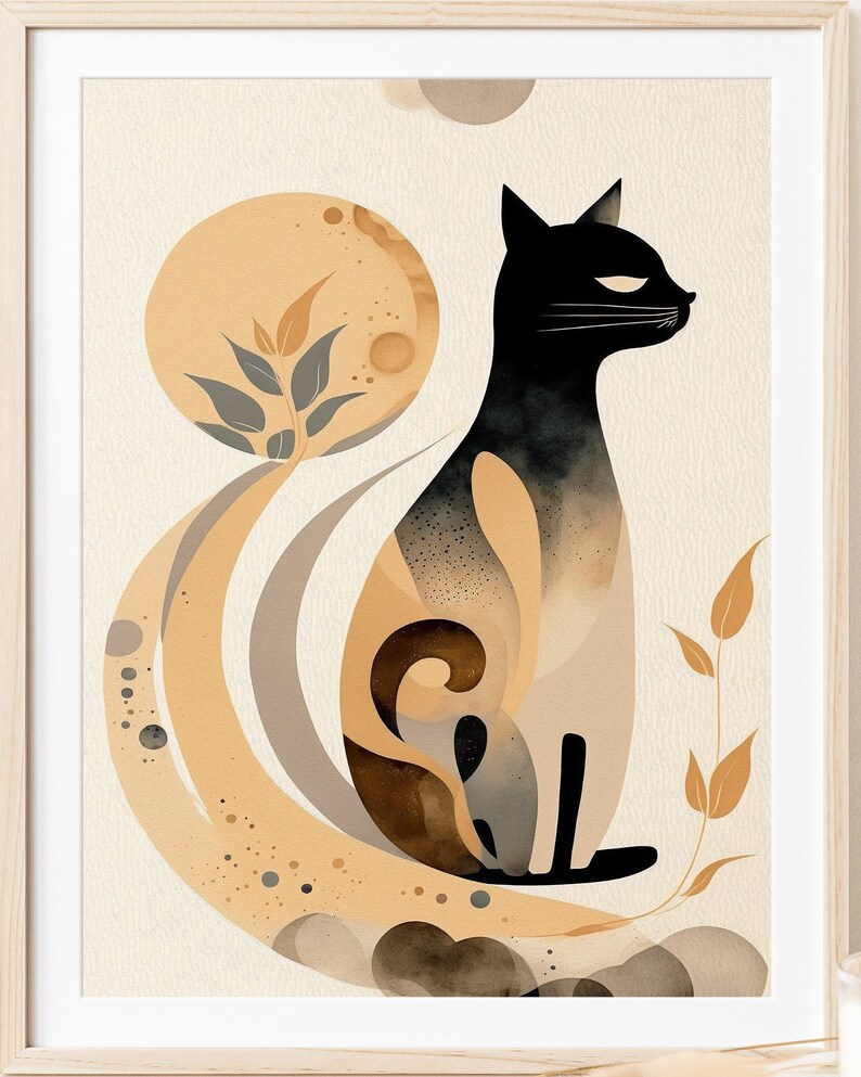 Black Cat Abstract Wall Art Printable Moon Abstract Wall - Etsy