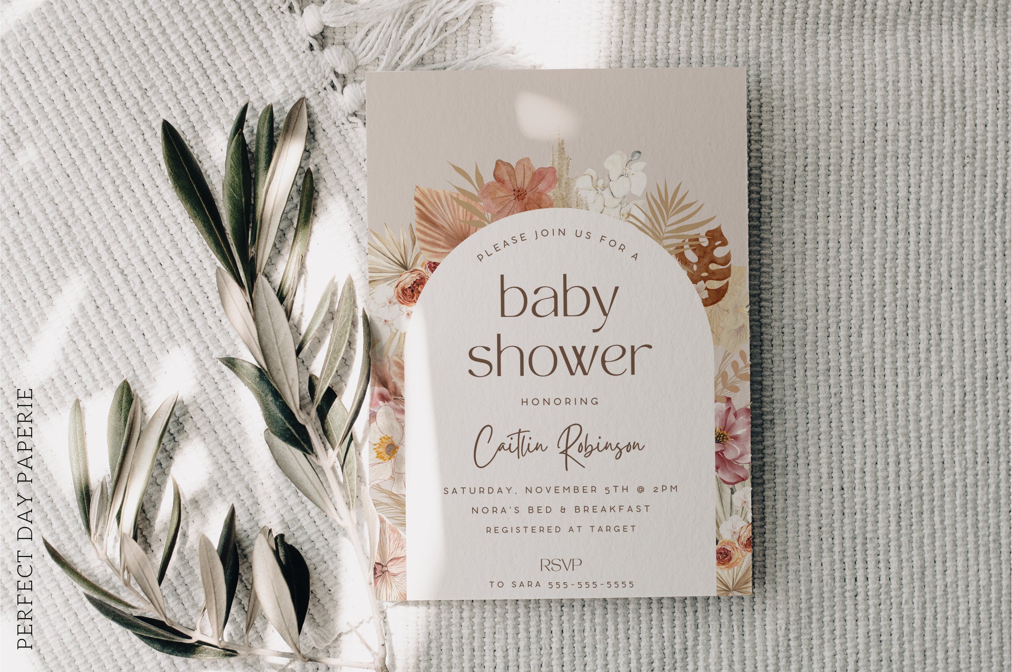 Pink Boho Baby Shower Invitation Template Girl Baby Shower Bohemian ...