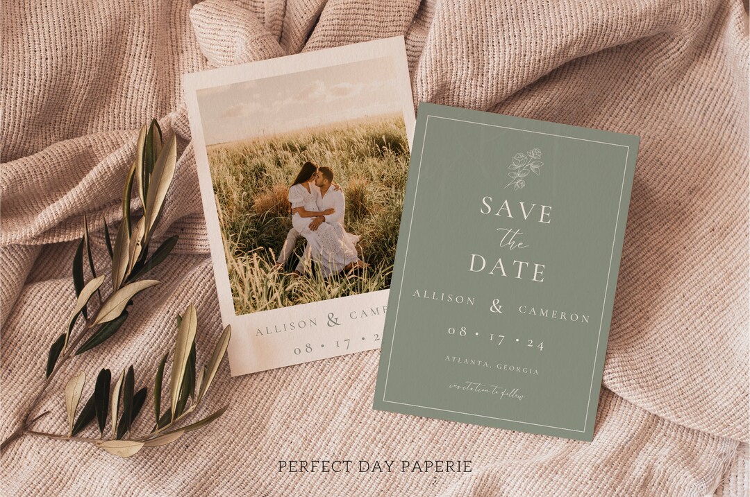 Sage Green Save the Date Card Template | Boho Minimalist Save Our Date ...