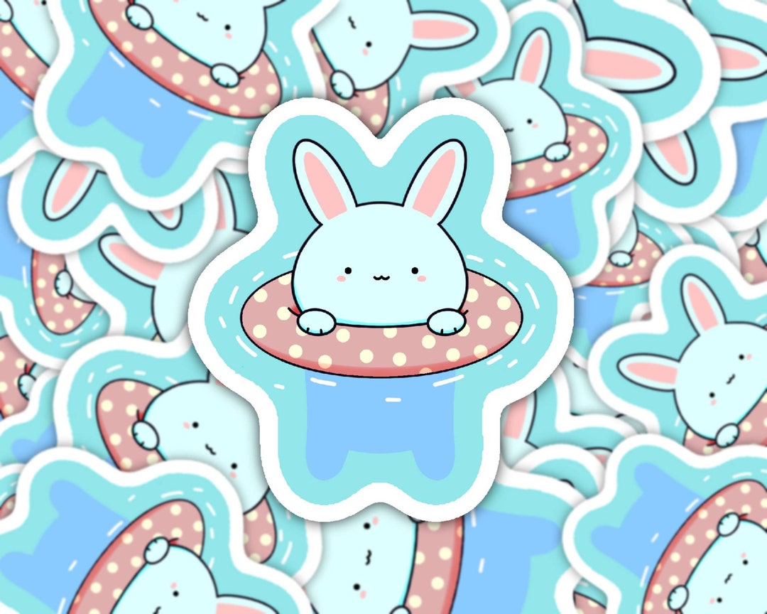 Summer Bunny Pool Party Floaty Sticker Cute Kawaii | Water Bottle iPad ...