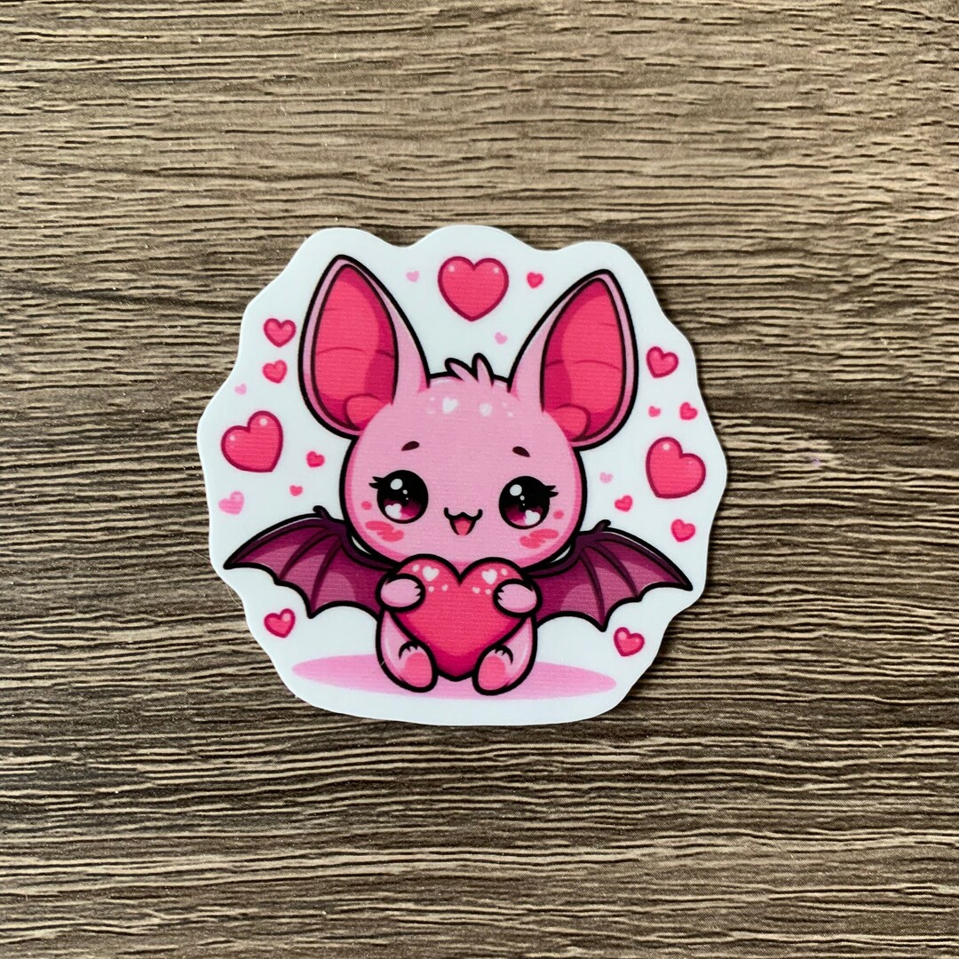 Cute Kawaii Cartoon Valentine Heart Bat Water Bottle Laptop PC iPad ...