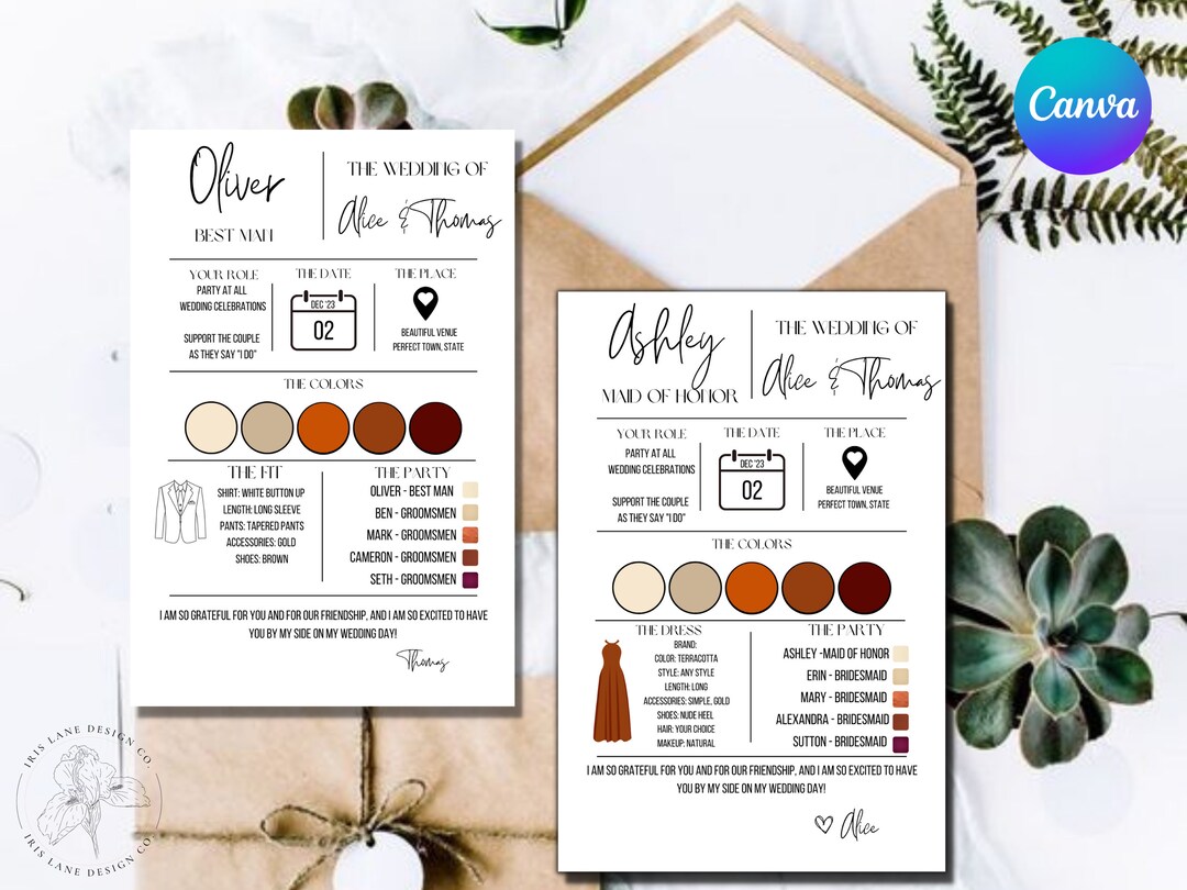 Customizable Bridal Party Info Card Template (canva Editable) - Etsy