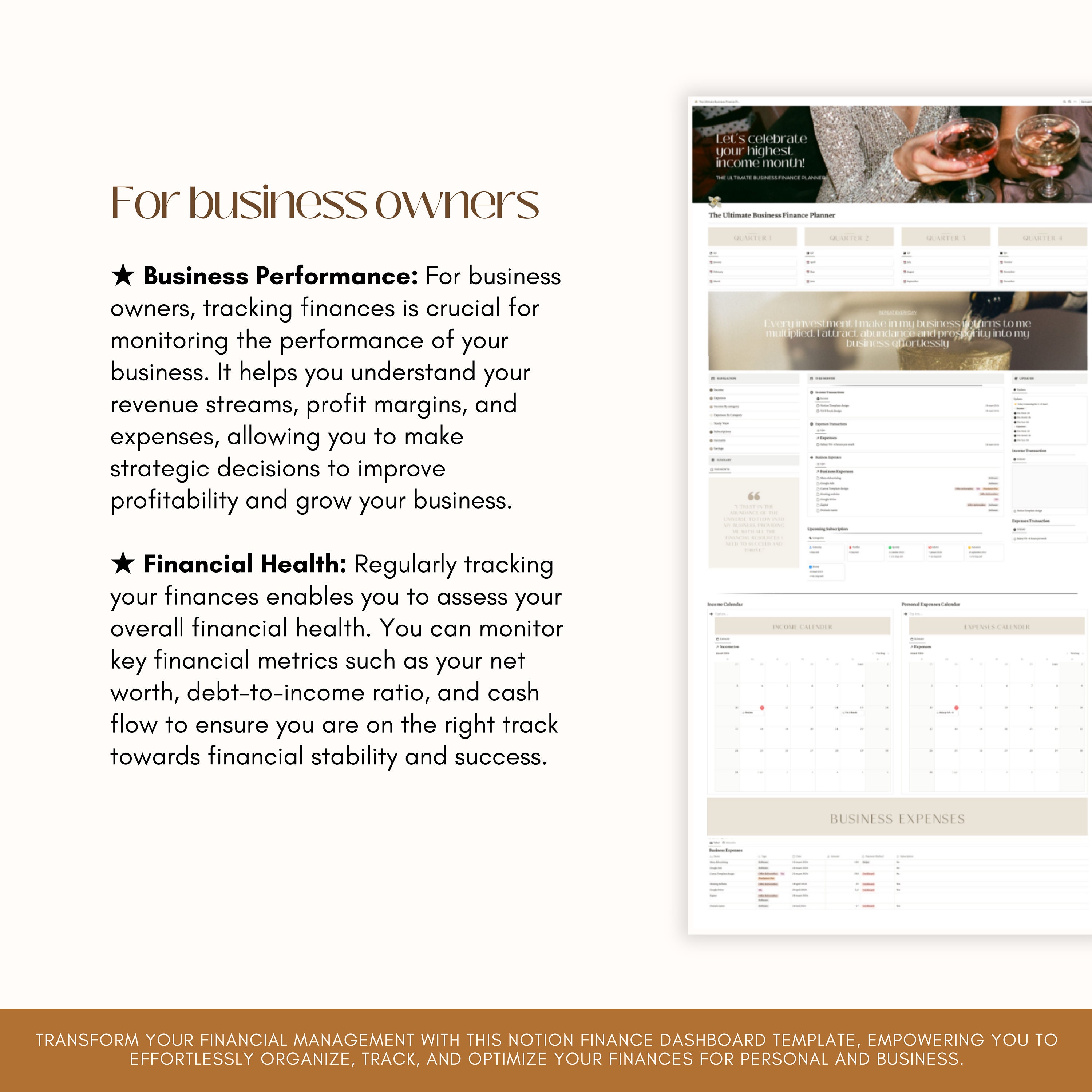 Notion Finance Dashboard Template | Work Notion | Digital Planner ...