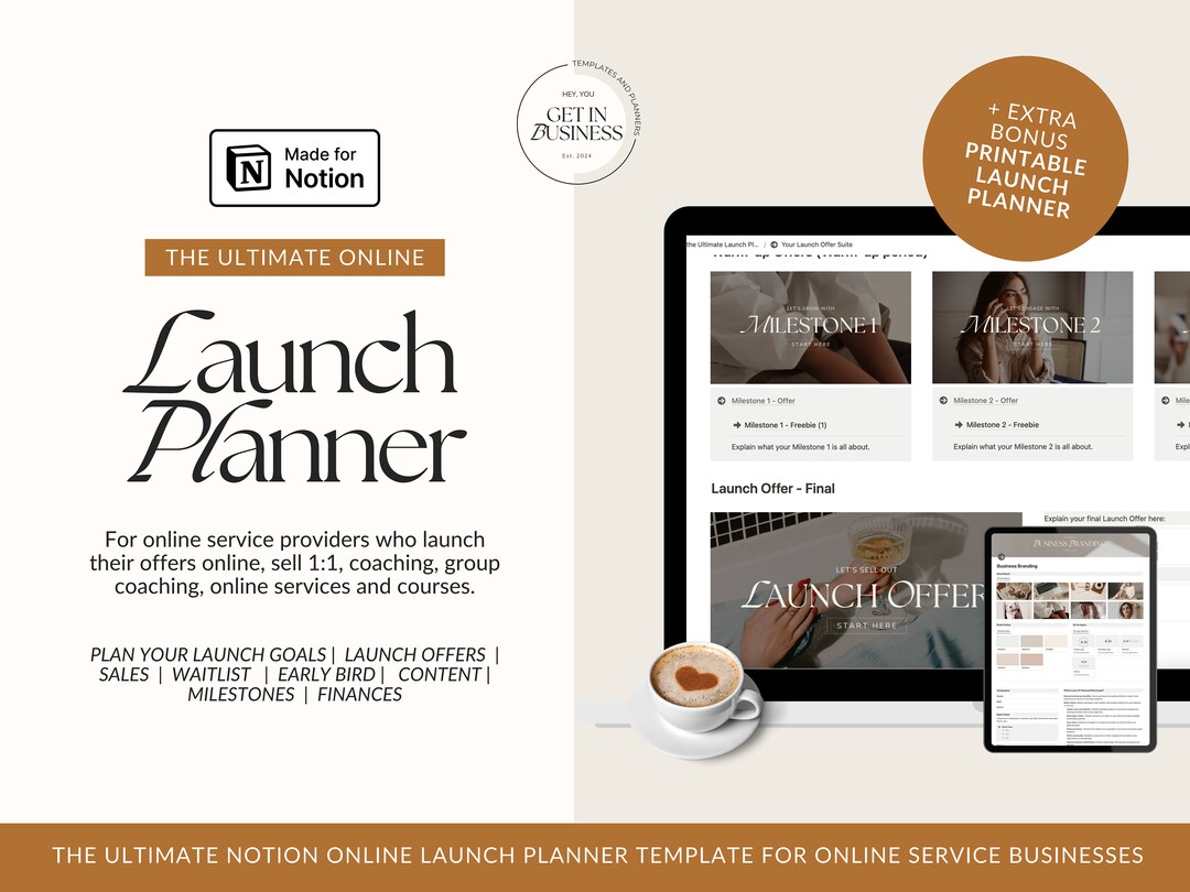 Notion Launch Template Planner Online Business Service Providers Coaches Marketing Sales Digital ...