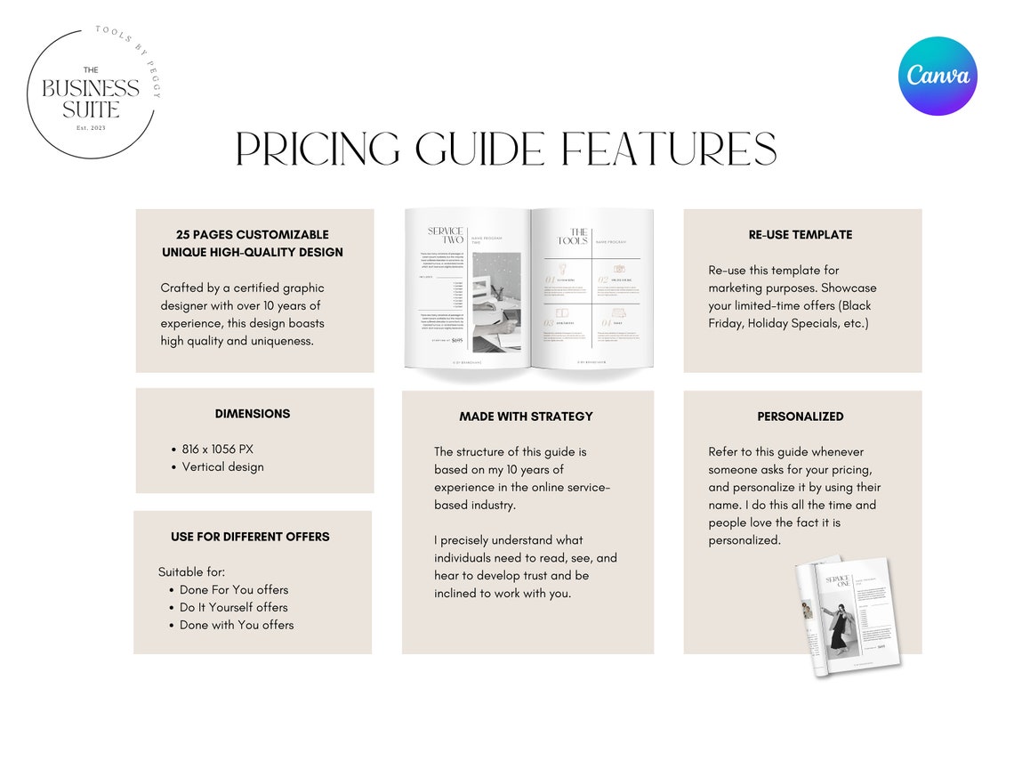 Editable Services & Pricing Guide Template, Edit on Canva, 25 ...