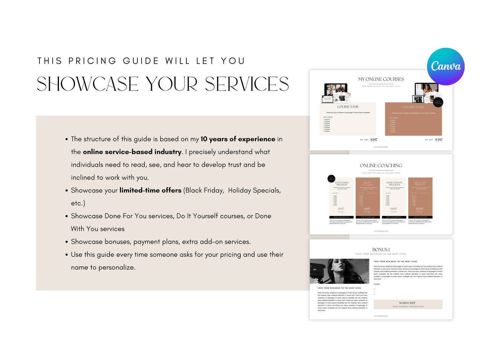 Editable Services & Pricing Guide Template, Edit on Canva, for Online ...