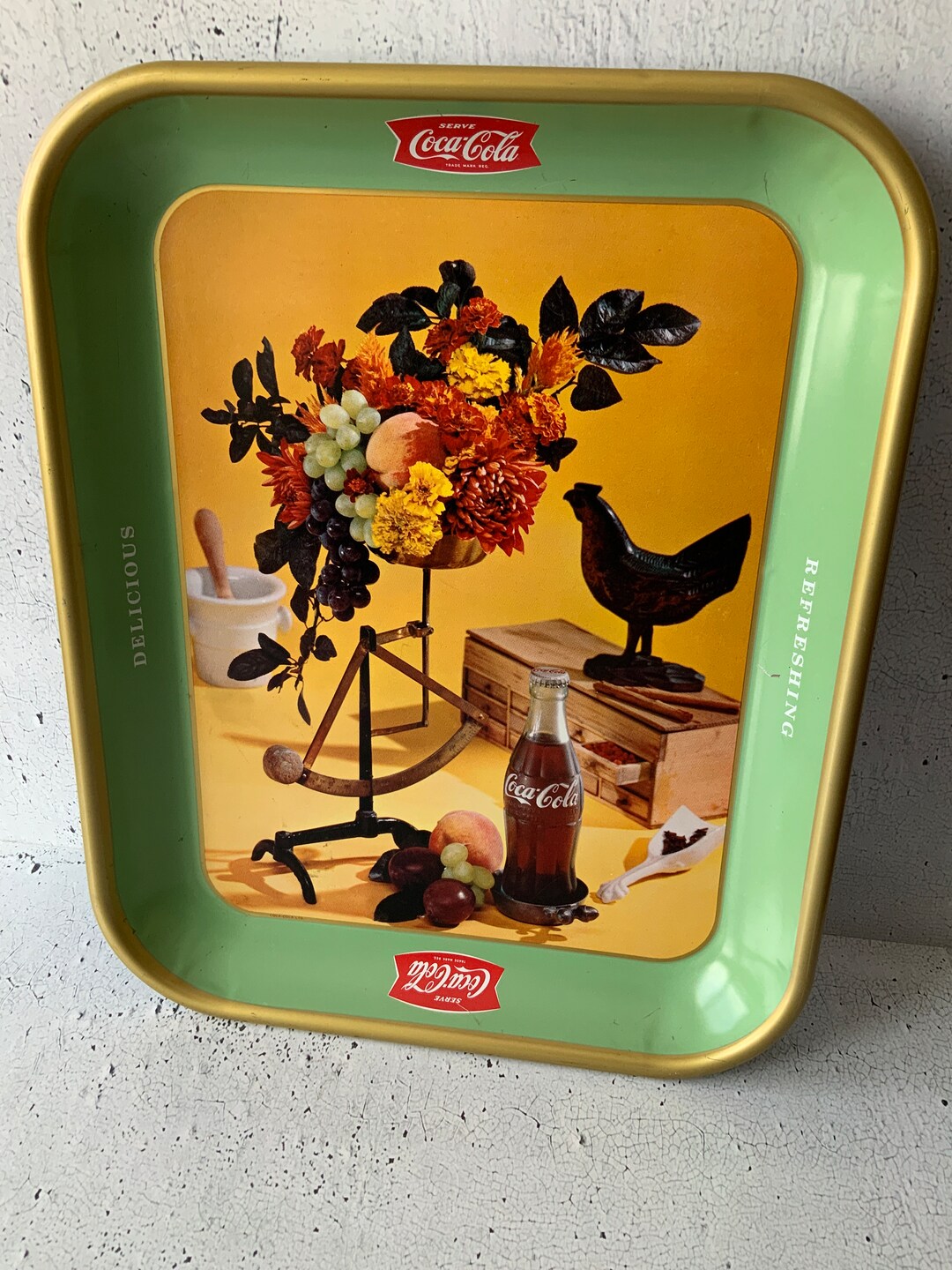 1957 Coca-cola Tray. Cola Rooster Tray. Metal. Rounded Edges. Coca-cola ...