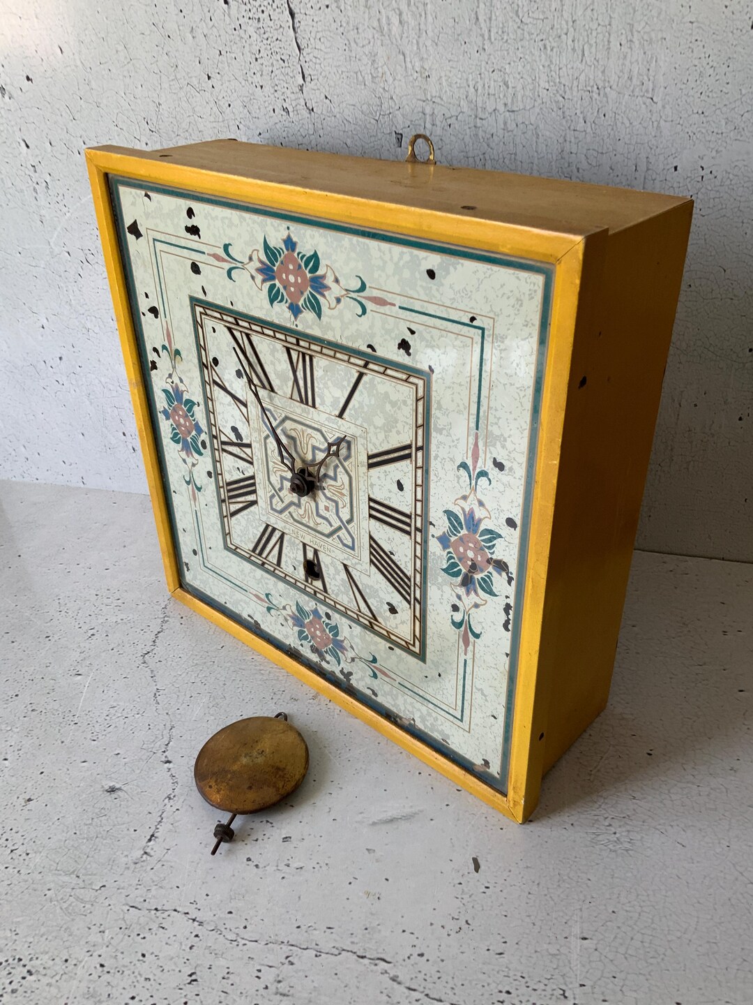 Antique Newhaven Clock. Rococo Styling. 10” Square Glass Face. Painted ...