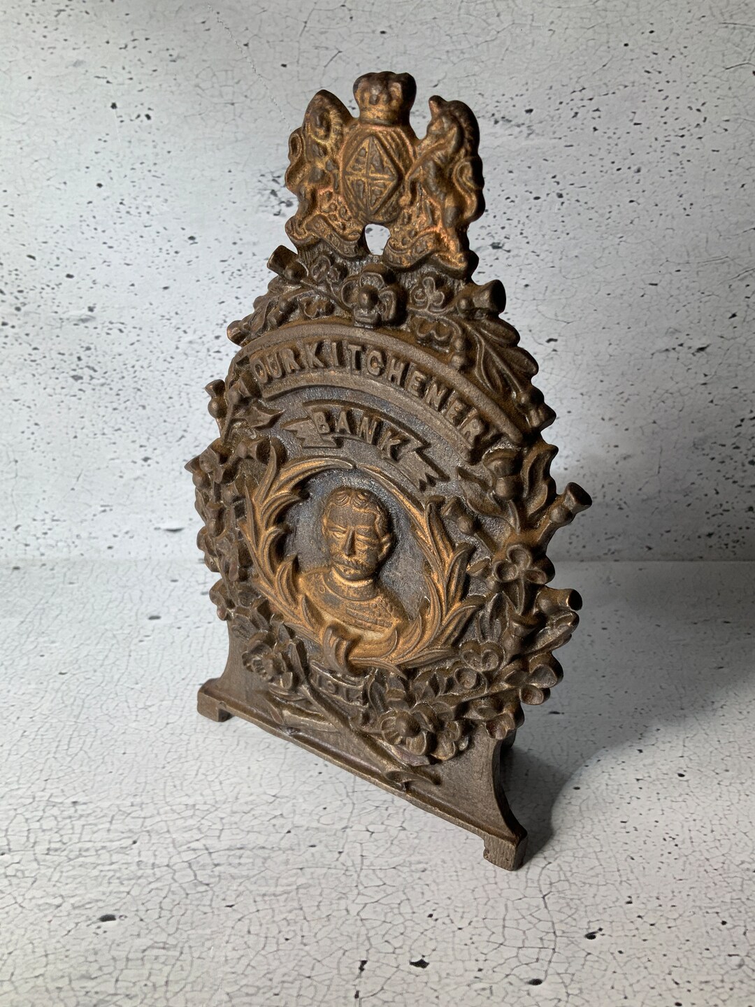 1914 Cast Iron Coin Bank. Our Kitchener Bank. Wall Hanging Safe. Coin ...