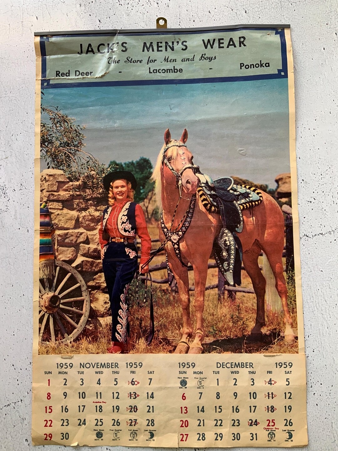 1959 Jack’s Men’s Wear Calendar. Western Scene. Red Deer, Lacombe ...