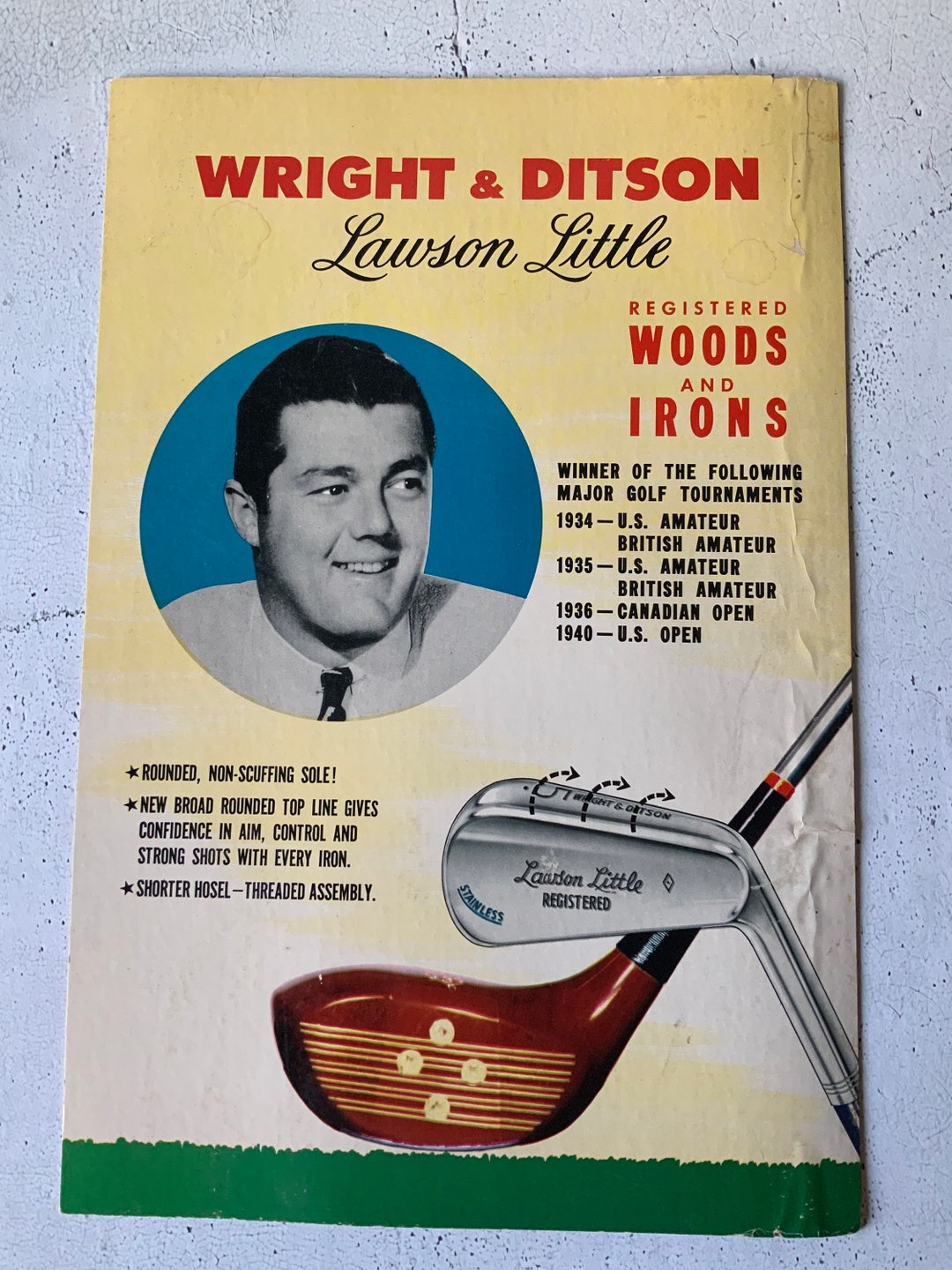 1940’s Golf Ad. Store Display. Wright & Ditson Woods and Irons. Lawson Little. 1930’s Golf Pro ...