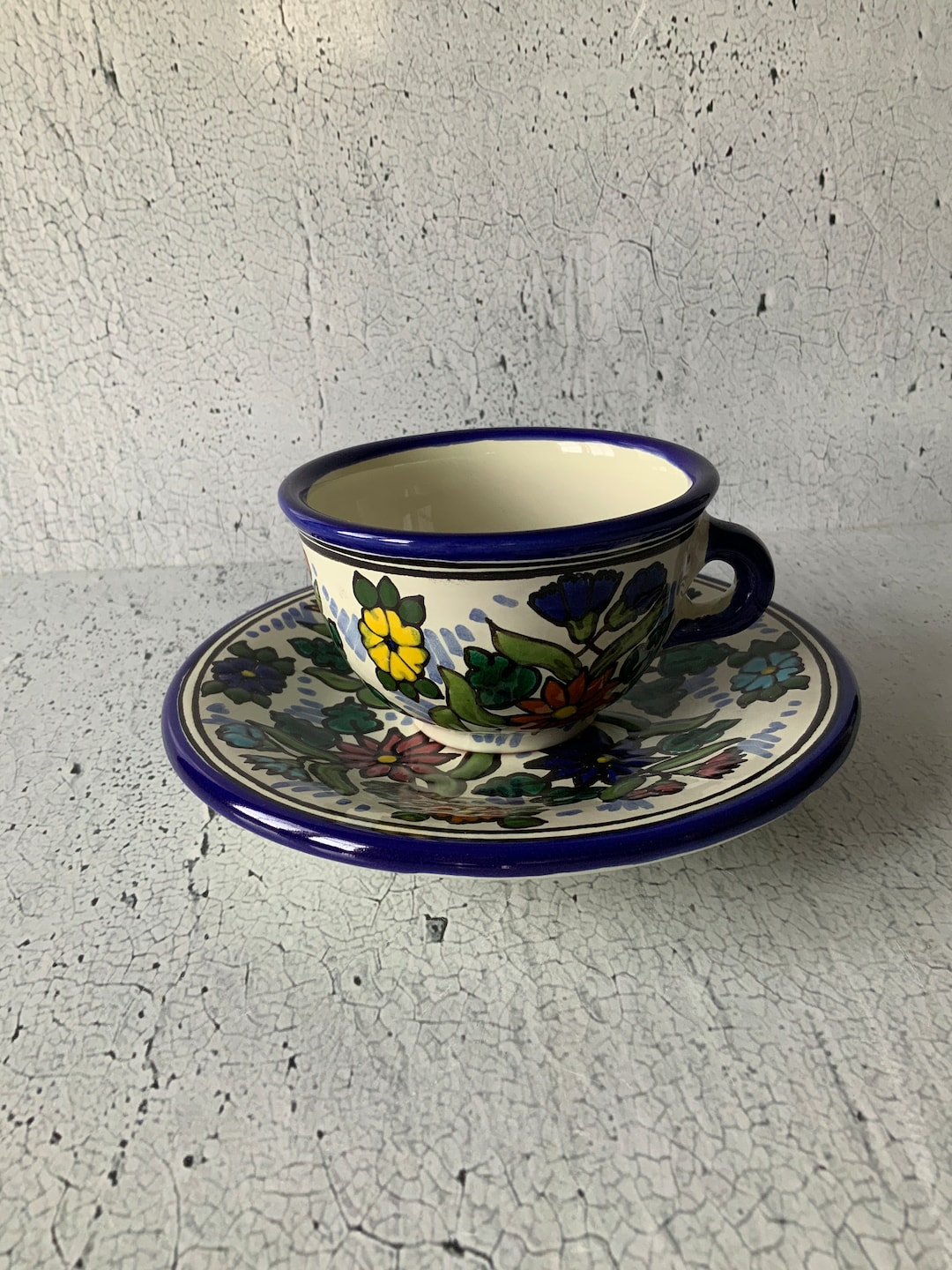 Authentic Talavera Cup and Saucer. Signed. Beautiful. Blue, White ...