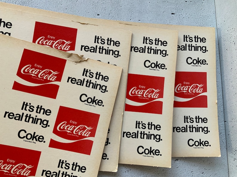 Coca-cola Its the Real Thing. 1975. Coke. Cardboard 24 X 11 Sign. Trade ...