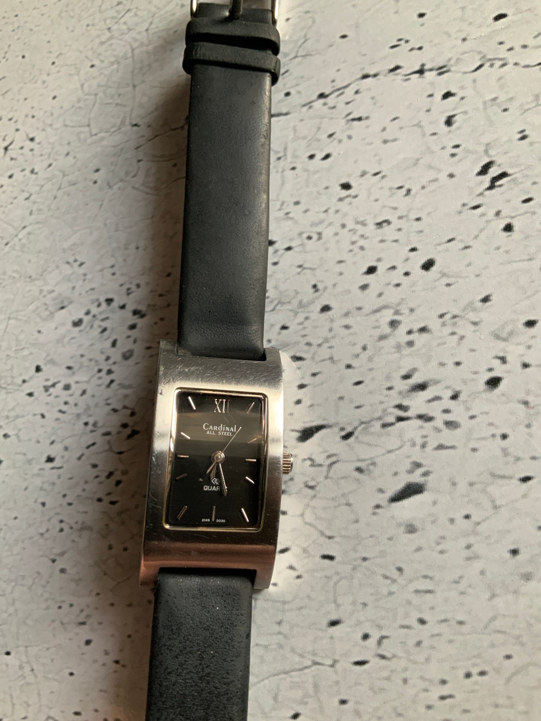 Cardinal All Steel Watch. Black Face. Stainless. With Genuine Leather ...