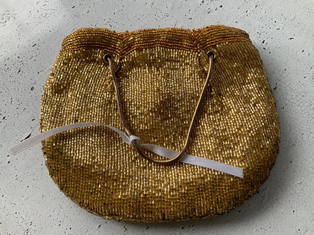 1960’s Beaded Purse. Clutch. Golden Beads. Pristine Inside. Vintage ...