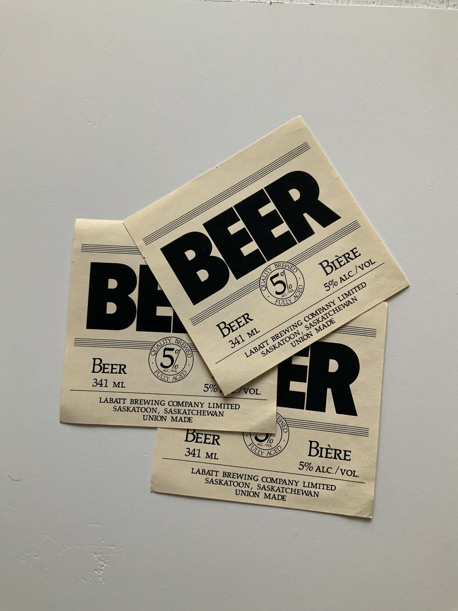 Labatts BEER Label. Generic Beer. Canadian Bottle Label. Saskatoon, Sk ...