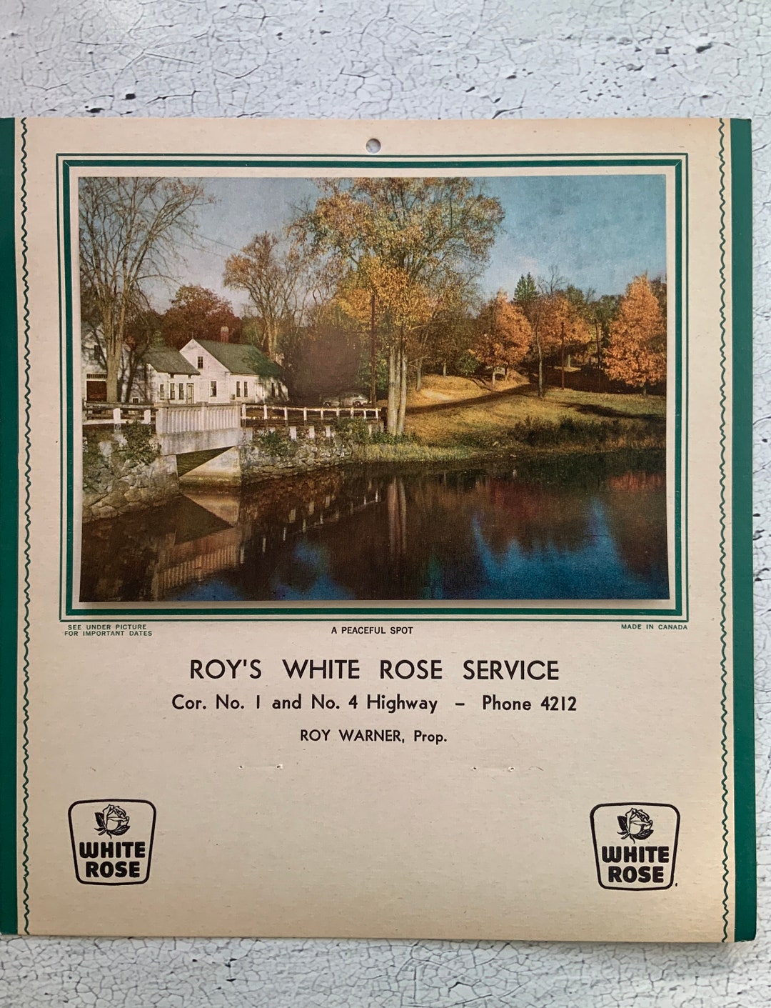 White Rose Calendar Blank. Service Station Ad. Vintage Oil and Gas. Old ...
