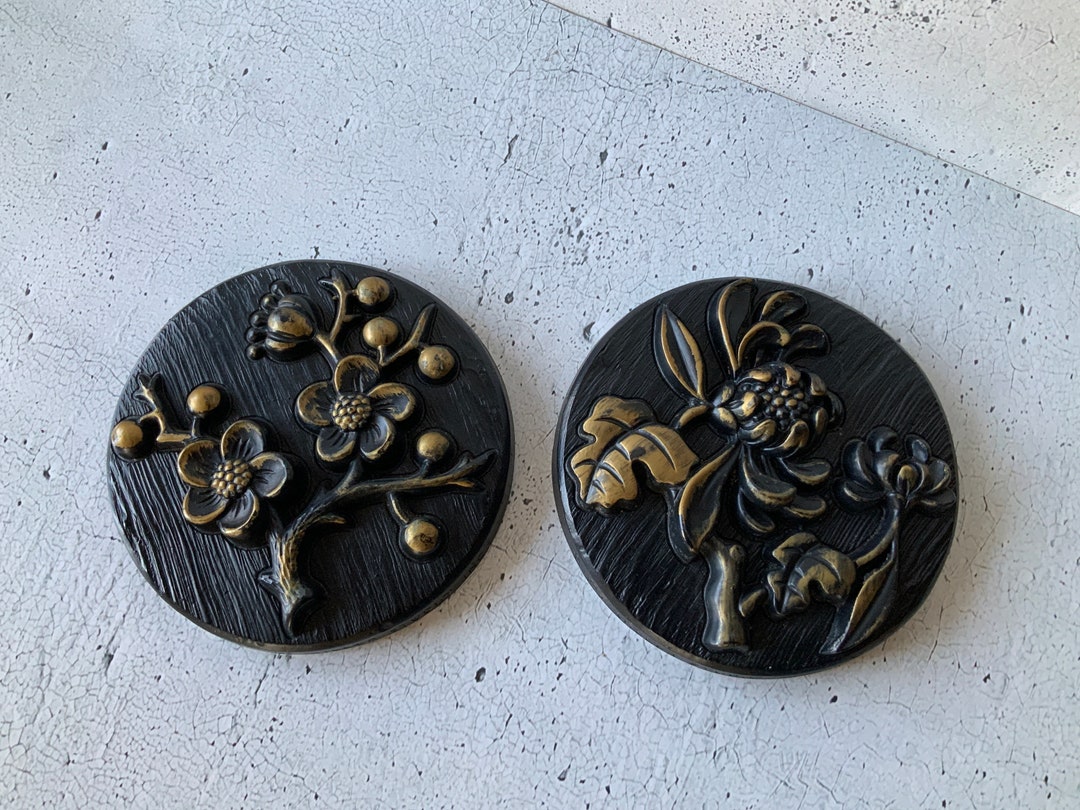 Miller Studio 1973 Chalkware. Signed. Beautiful Black and Gold Floral ...