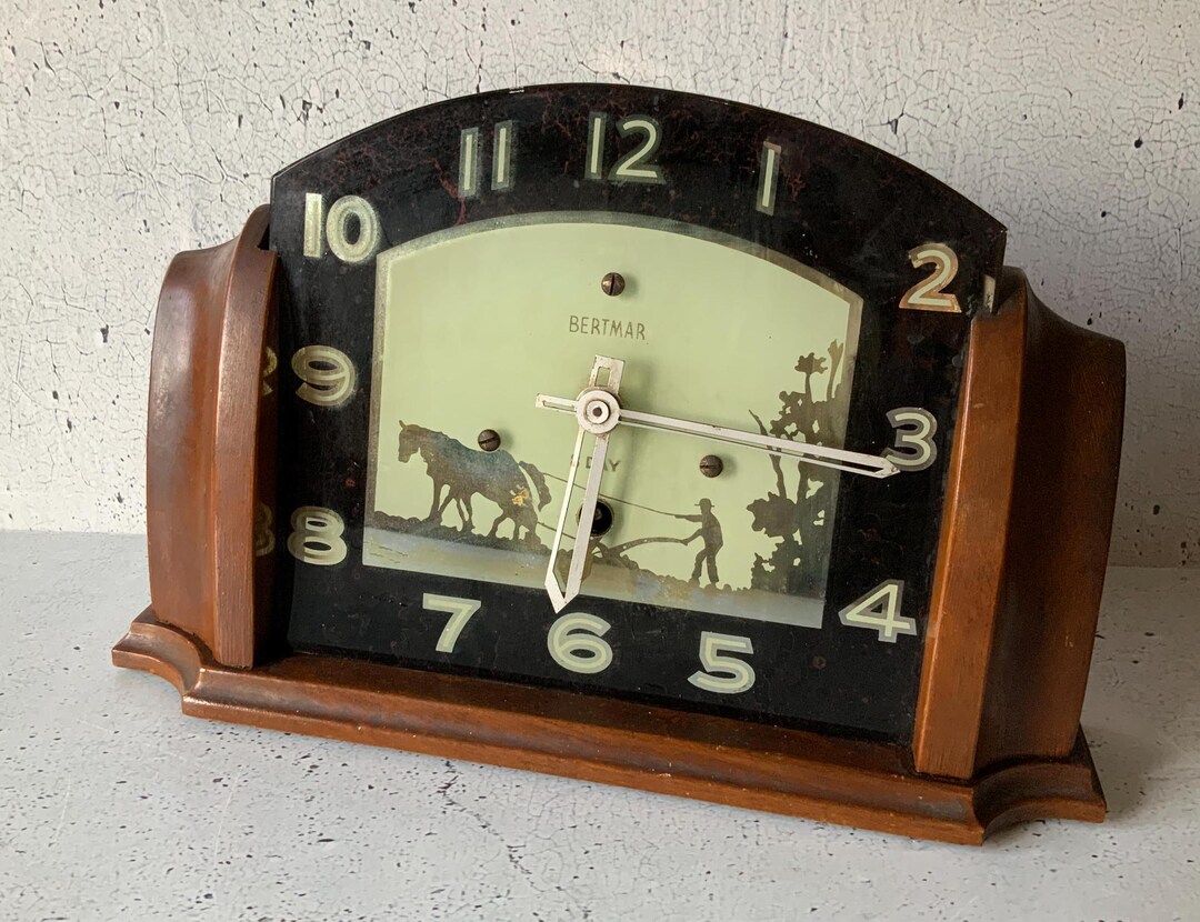 1930's Mantle Clock. Bertmar 8 Day. Splendid. Draft Horse Reverse ...