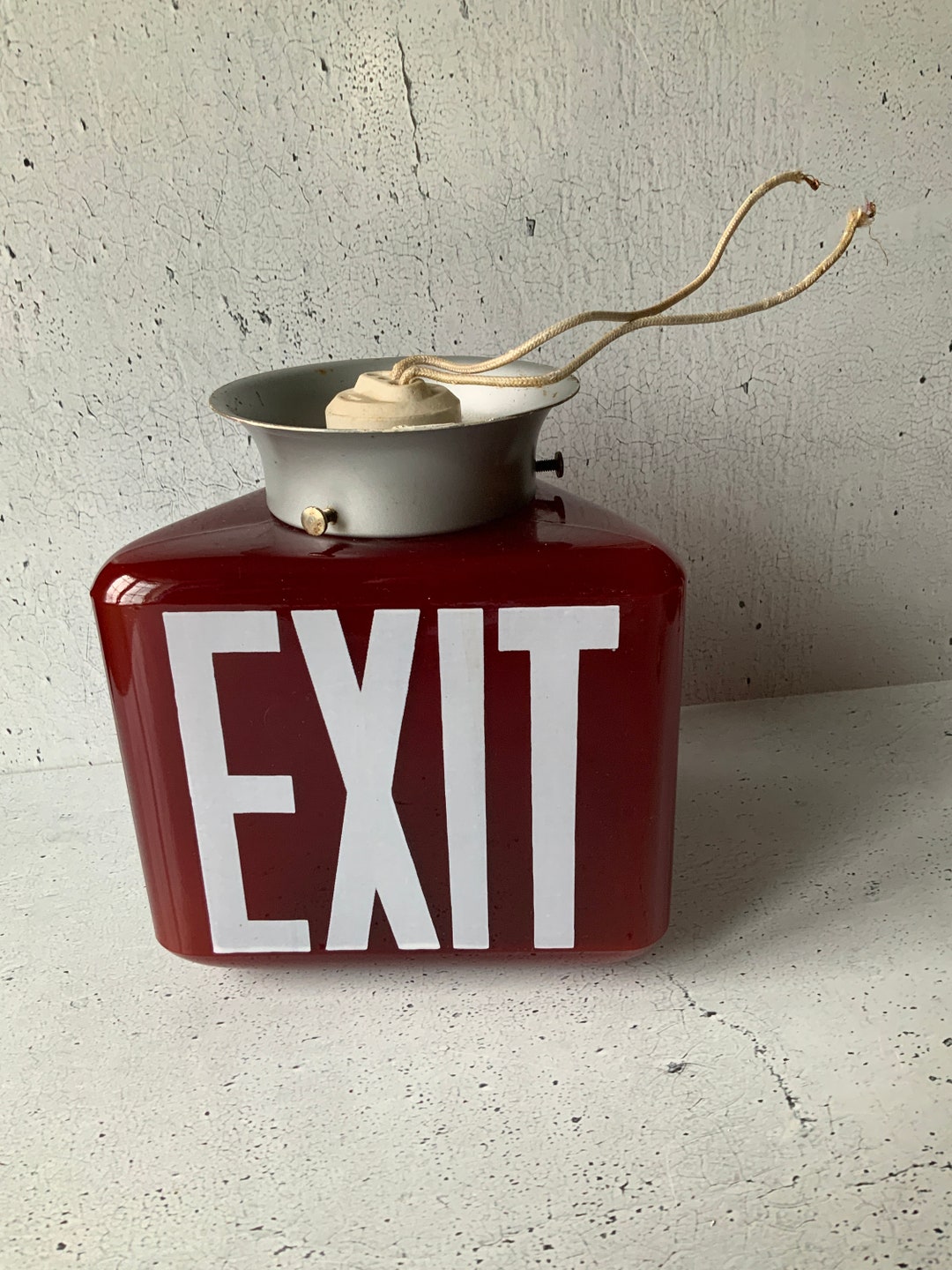 1930’s Exit Sign. Red Glass. Triangular. Architectural Design Light ...
