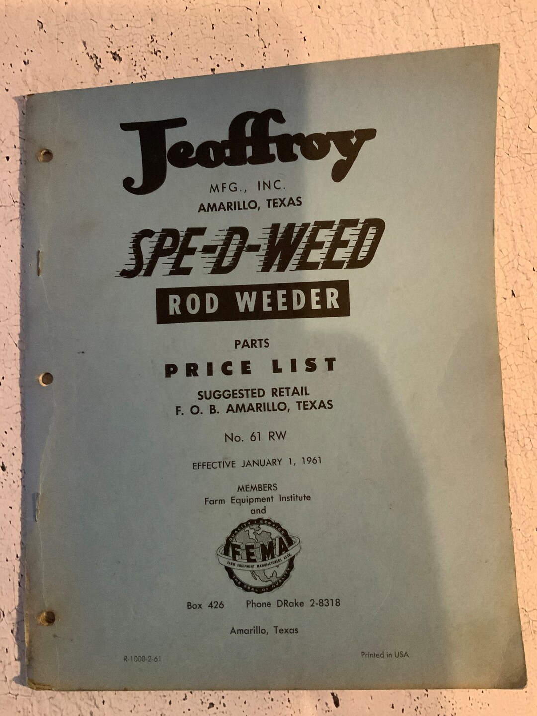 Jeoffroy Spe-d-weed Rod Weeder Parts Price List Manual. 1961.service ...