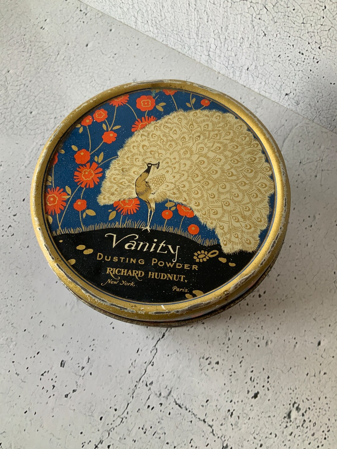 Richard Hudnut Vanity. Splendid Tin! Peacock Design. Dusting Powder ...