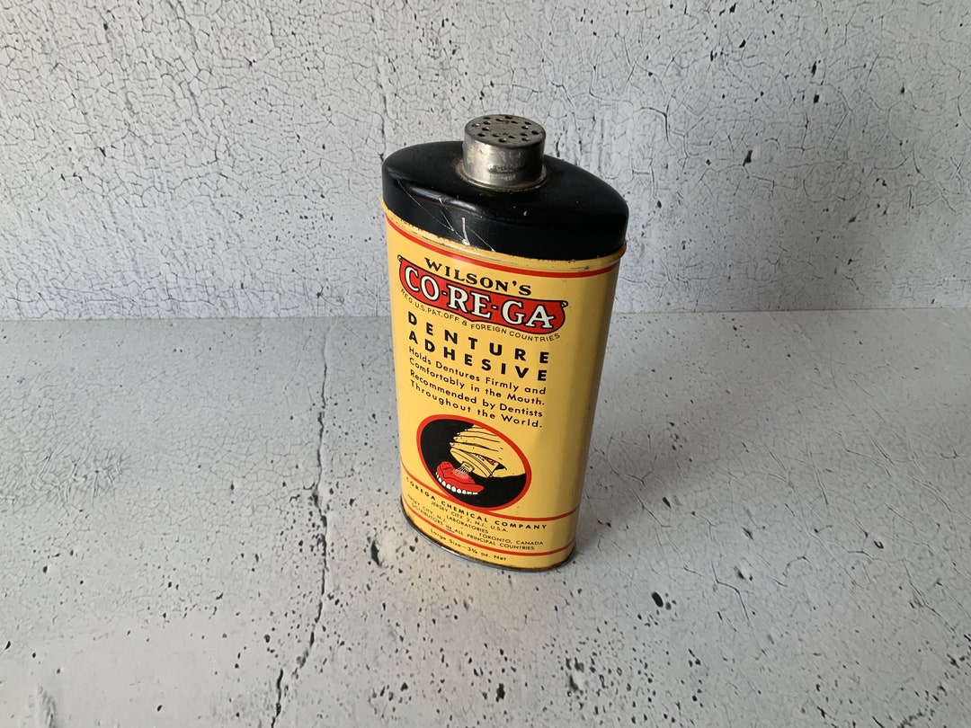 Co-re-ga.denture Adhesive Tin. Wilsons. Powder. Corega. - Etsy